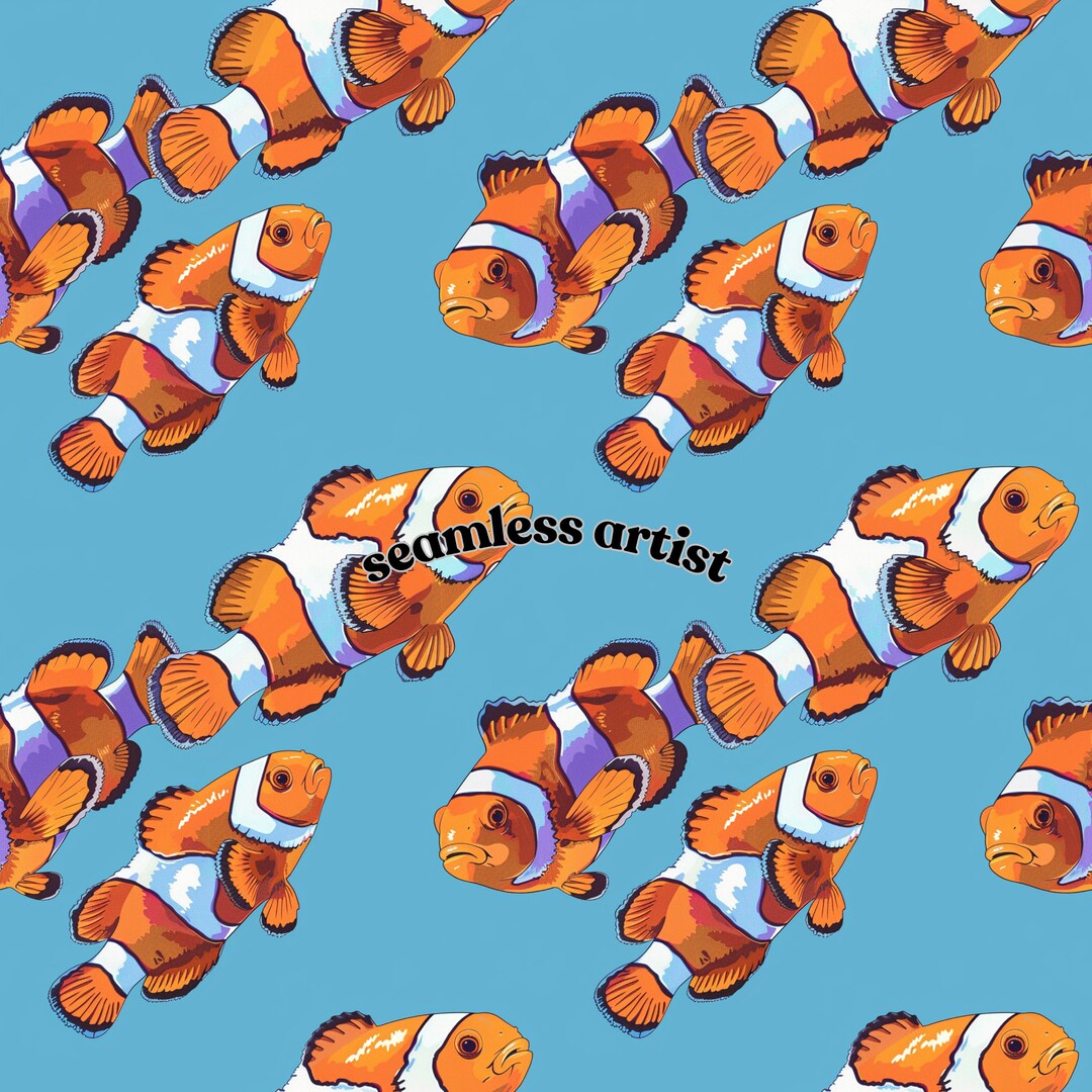 Clownfish Cute Ocean Seamless Pattern Digital Download Unlimited ...