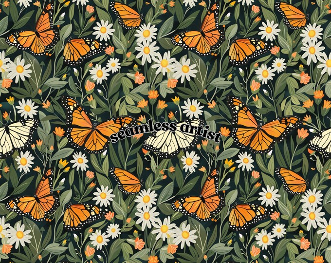 Monarch Butterfly Floral Seamless Pattern | Digital Download ...