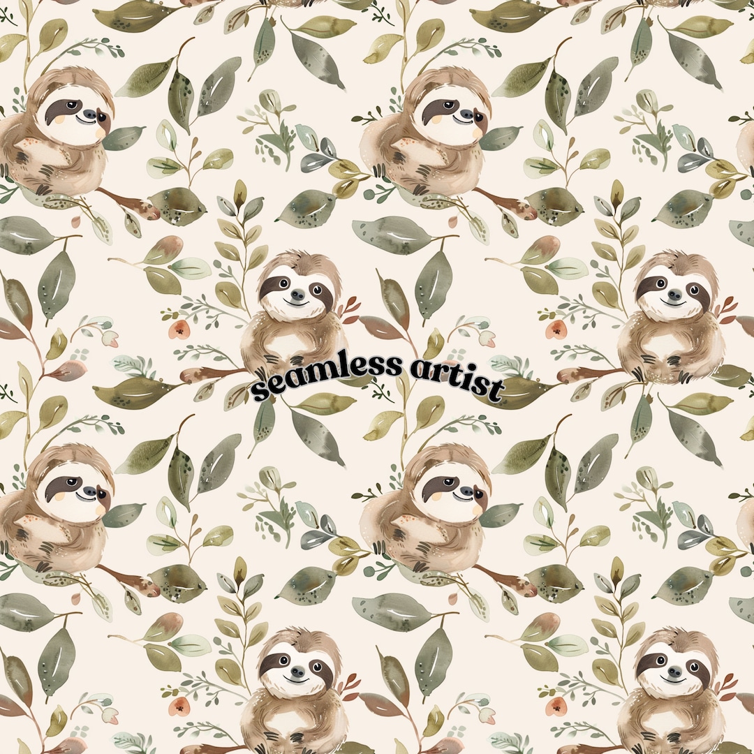 Cute Sloth Animal Seamless Pattern Digital Download Unlimited ...
