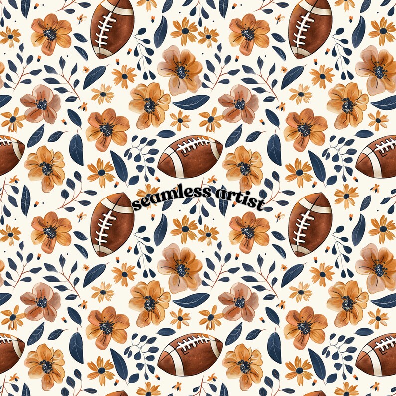 Floral Football Autumn Seamless Pattern Digital Download Unlimited ...