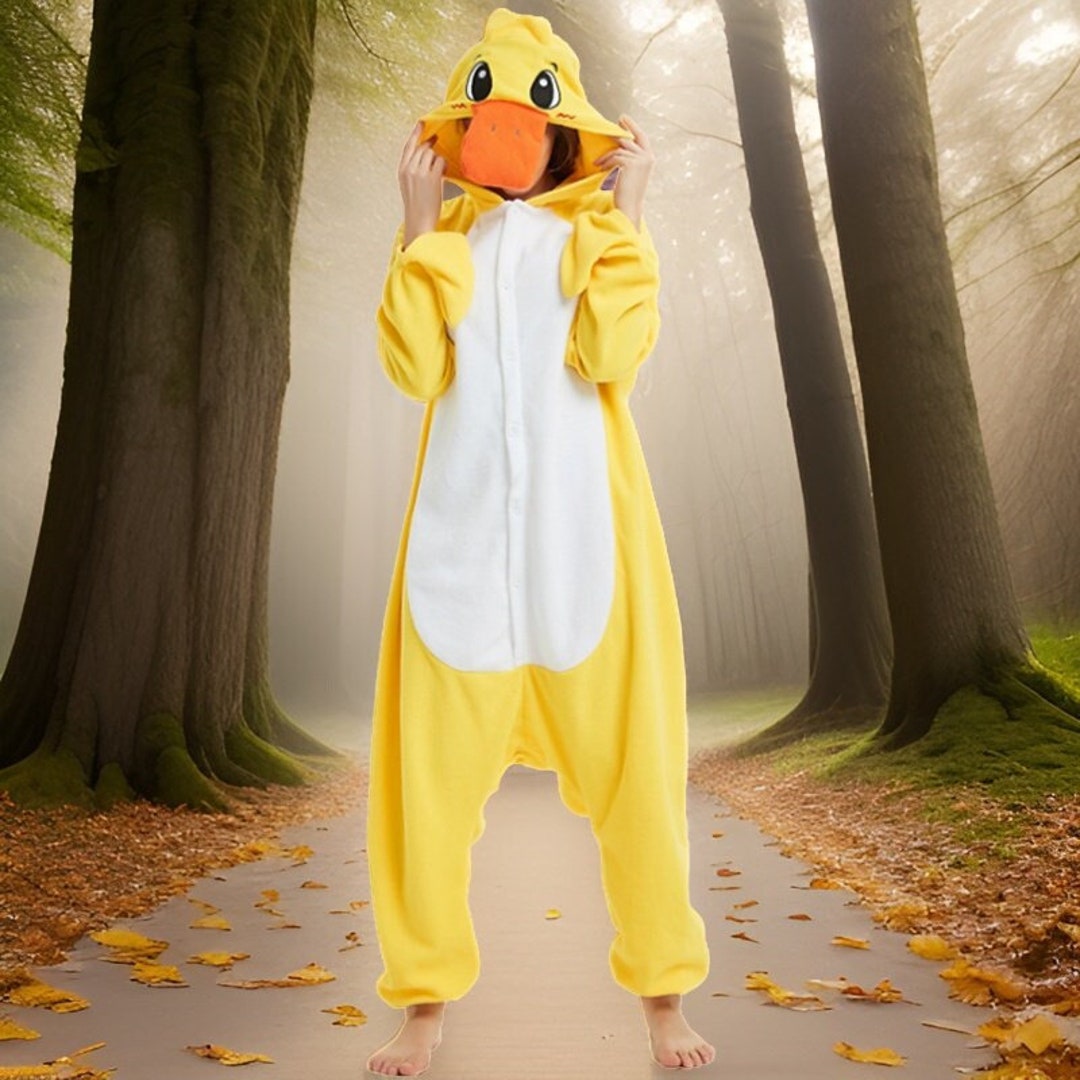 Unisex Yellow Duck Costume Warm Polar Fleece Pajamas Funny Animal ...