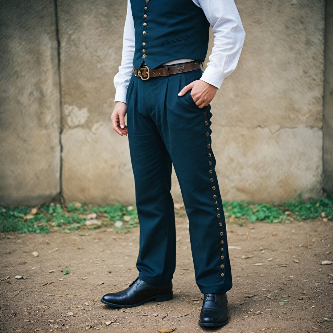 Men’s Blue Renaissance Pants | Medieval Steampunk Trousers With Button ...