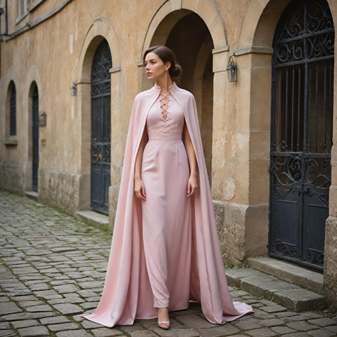 Elegant Blush Pink Cape Gown | Lace-up Flowing Full-length Cape | Larp ...
