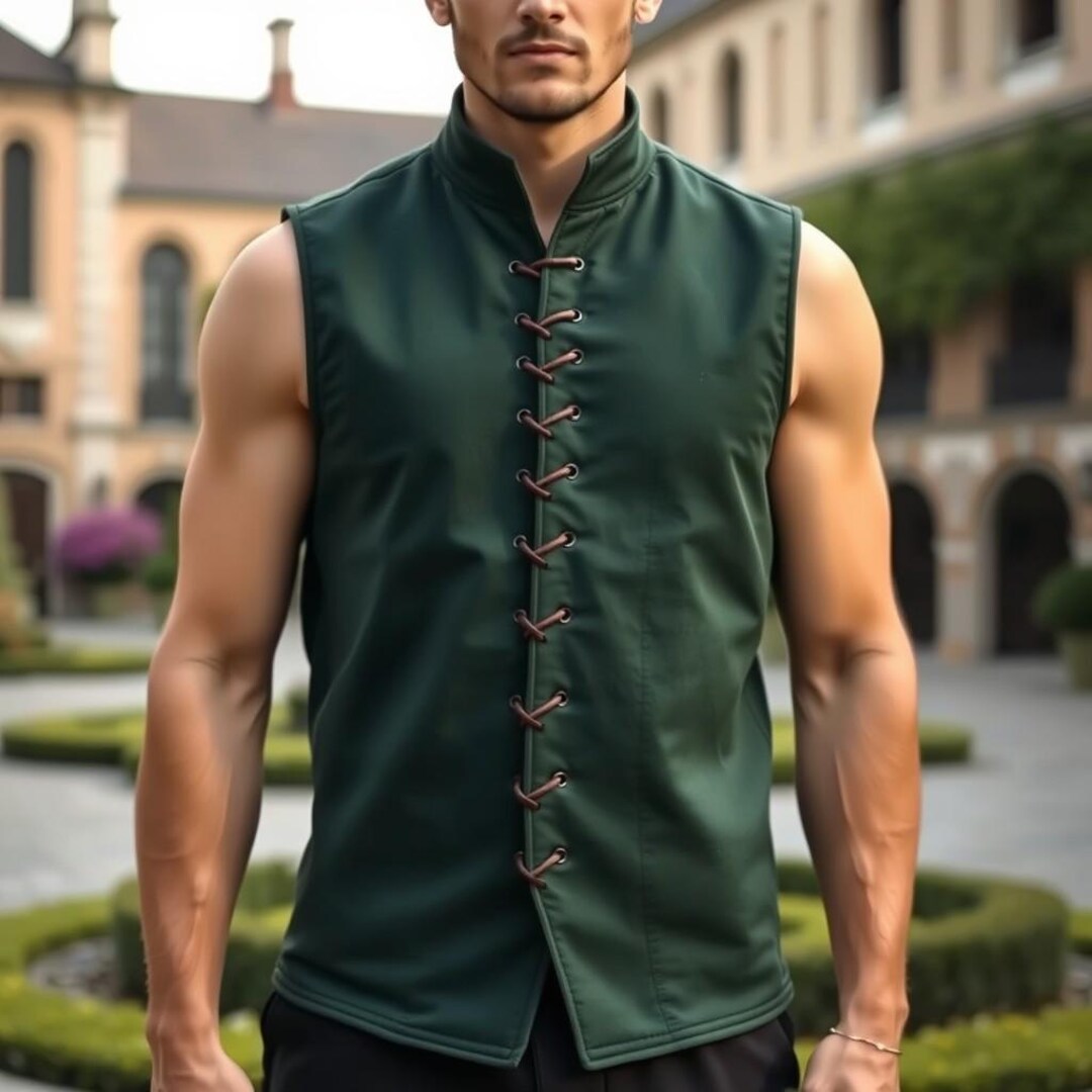 Men's Medieval Viking Sleeveless Green Vest | Renaissance Pirate ...