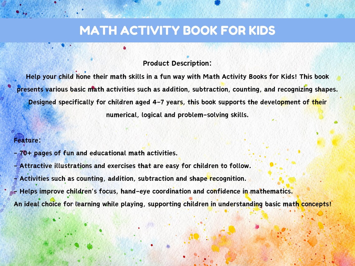 Math Activity Book for Kids | Fun and Educational Games for Learning ...