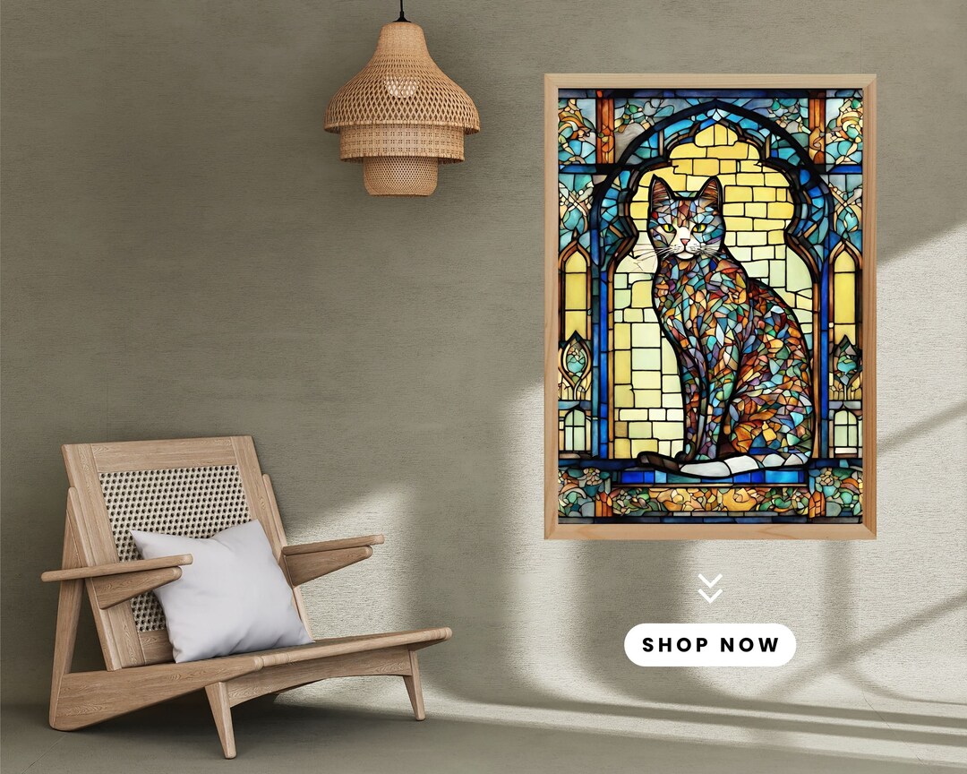 Kedi Vitray Tasarım Duvar Tablosu Dijital Tasarım Dijital Download - Etsy