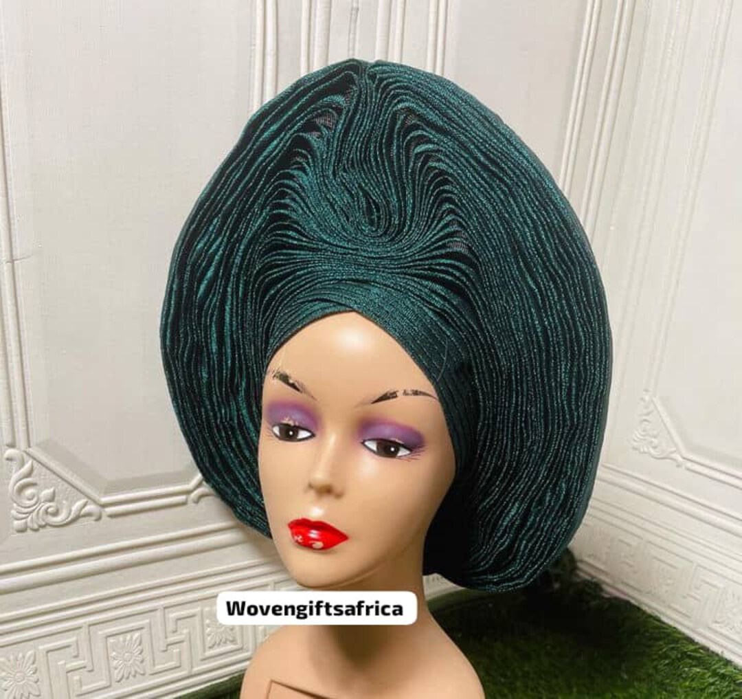 Emerald Green Auto Gele, African Wedding Pre-tied for Her,aso Ebi ...