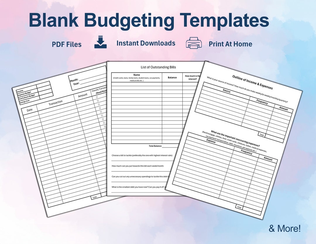 Blank Budgeting Templates - PDF Files - Printable PDF Files - Etsy