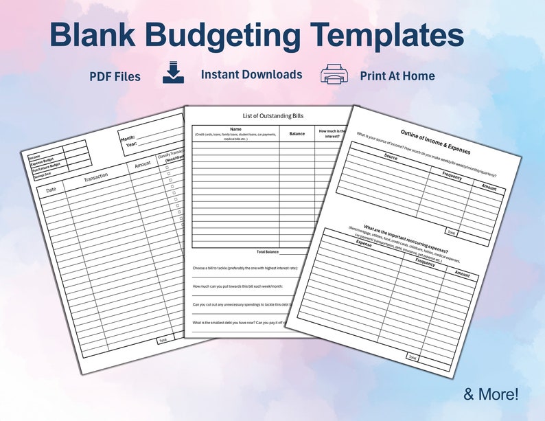 Blank Budgeting Templates - PDF Files - Printable PDF Files - Etsy