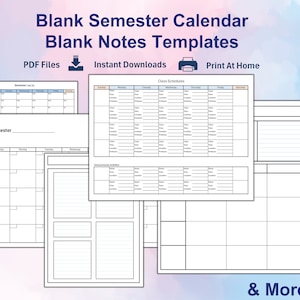 Blank Calendar, Schedules and Note Taking Templates for College ...