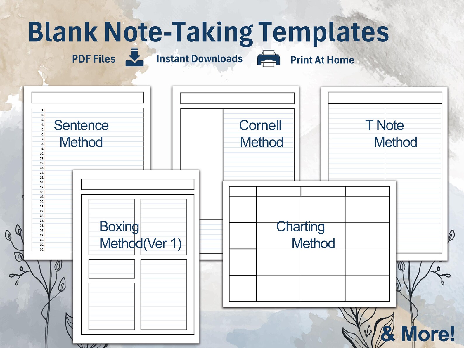 Blank Note Taking Templates - PDF Digital Files - Print at Home ...
