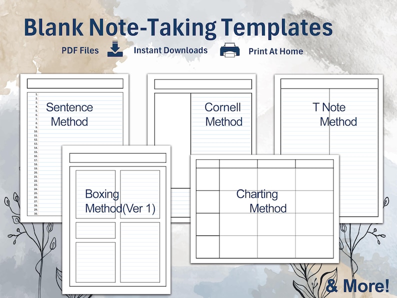 Blank Note Taking Templates - PDF Digital Files - Print at Home ...