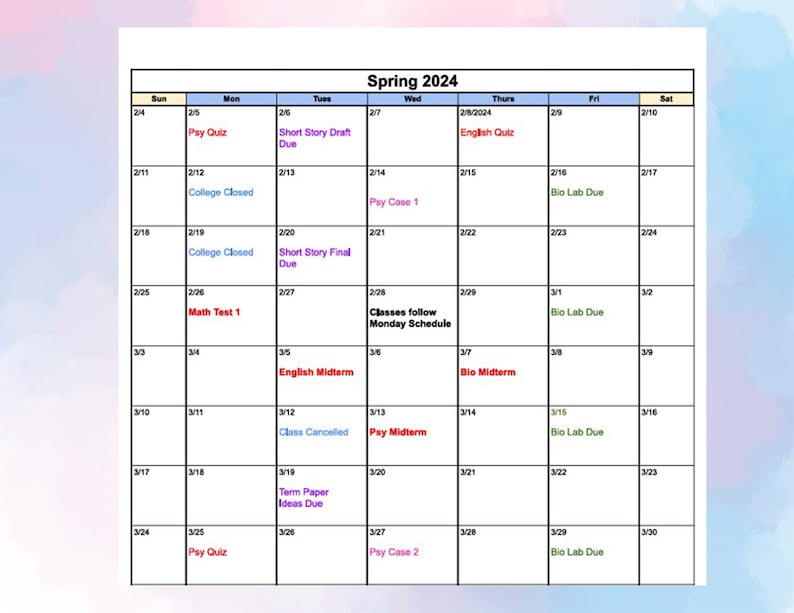 Blank Calendar, Schedules and Note Taking Templates for College ...