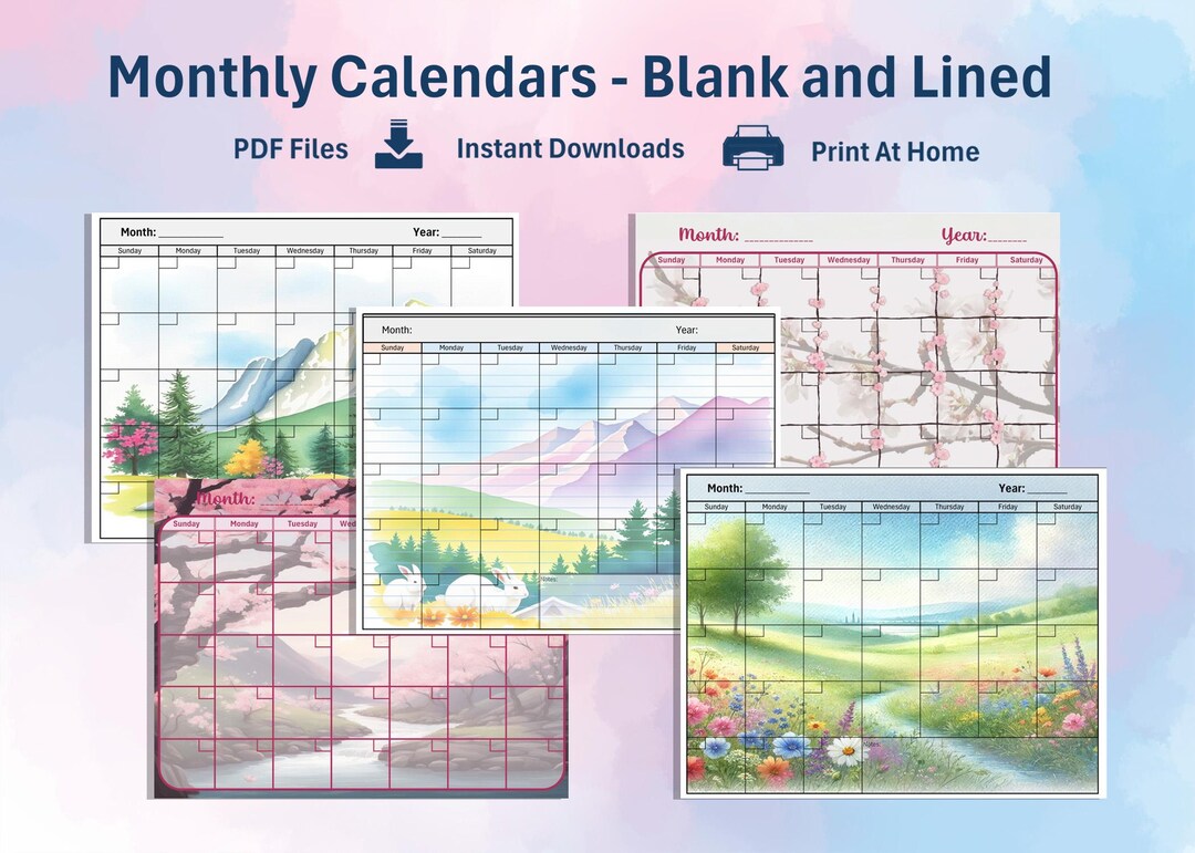 Blank Monthly Calendars - Spring Edition - Landscape Mode - Sunday ...