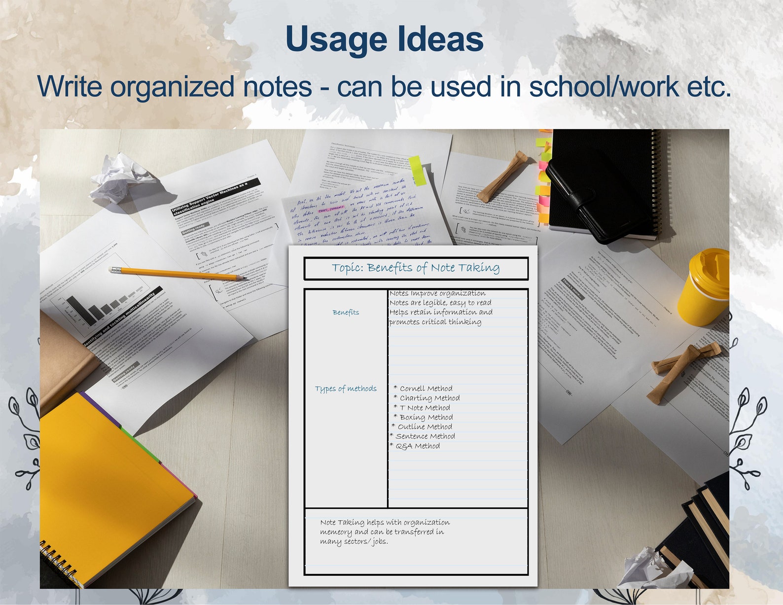 Blank Note Taking Templates - PDF Digital Files - Print at Home ...