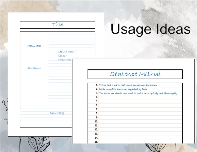 Blank Note Taking Templates - PDF Digital Files - Print at Home ...