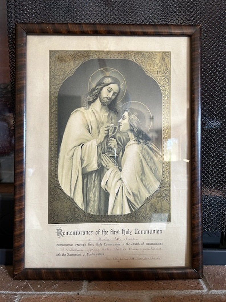 1919 Holy First Communion Certificate for Marie Mcfaden. Church and ...