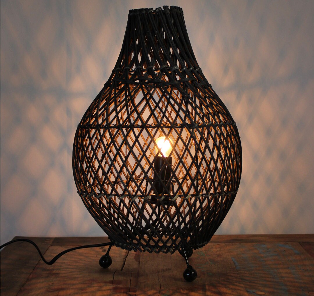 Rattan Table Lamp Black Rattan Lamp - Etsy