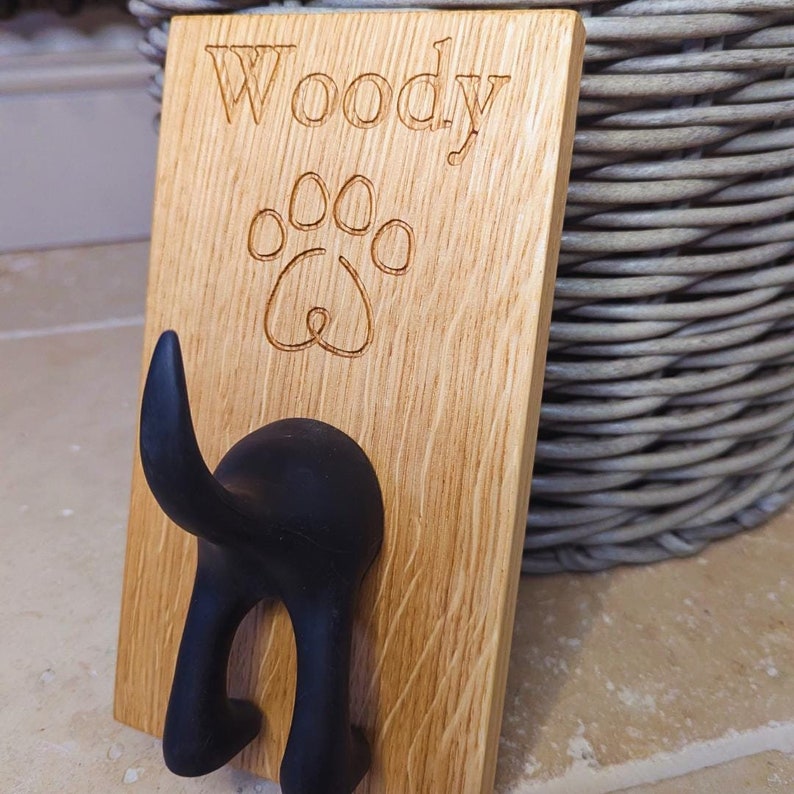Personalised Solid Oak Dog Lead Holder | Engraved Paw Print Hook - Etsy