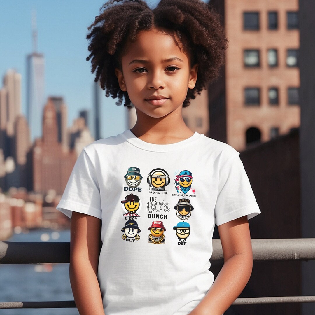 Kids 80s Bunch T-shirt, Hip Hop Smiley Faces | Unique Vintage Youth ...