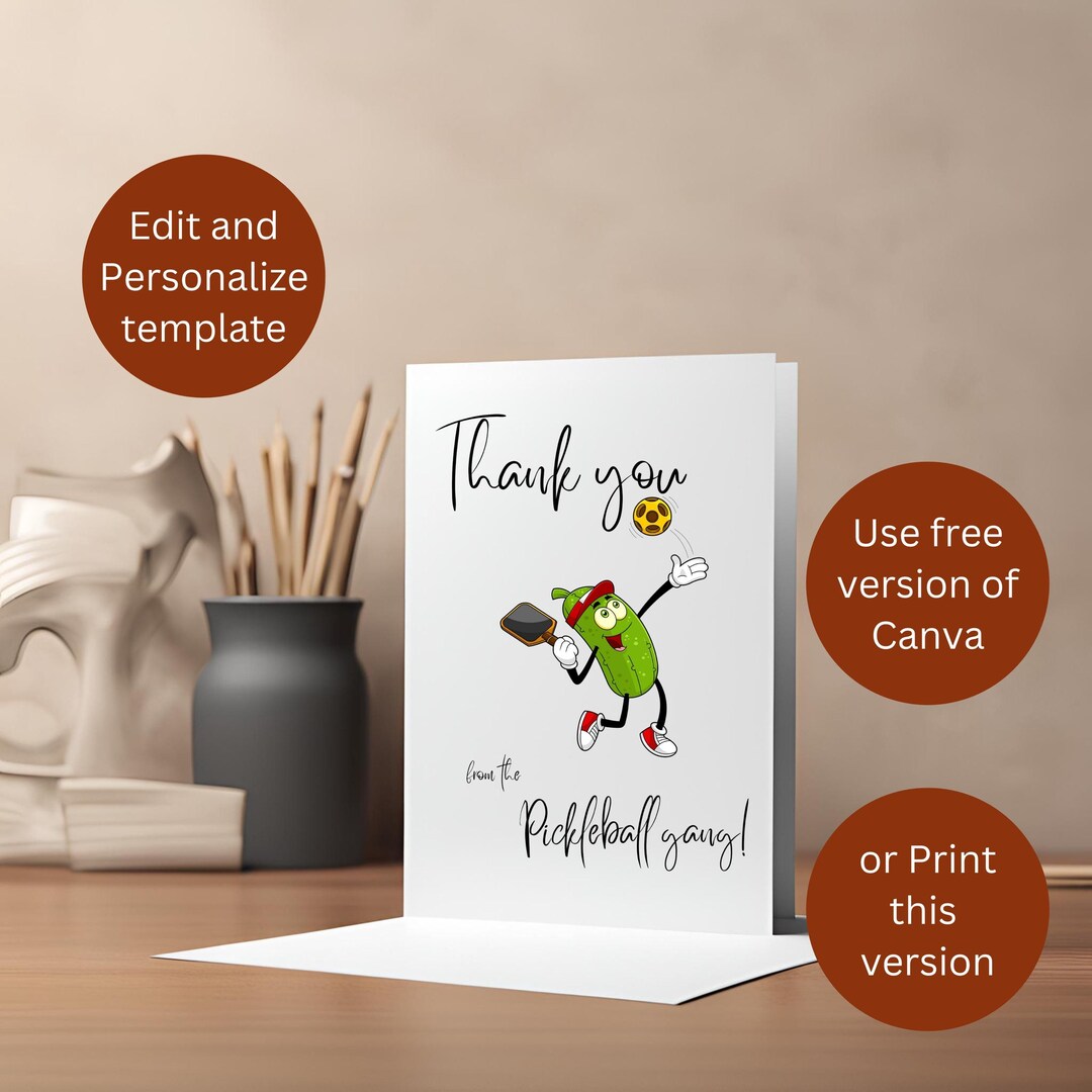 Pickleball Thank You Card Template, Editable Thank You Card Template ...