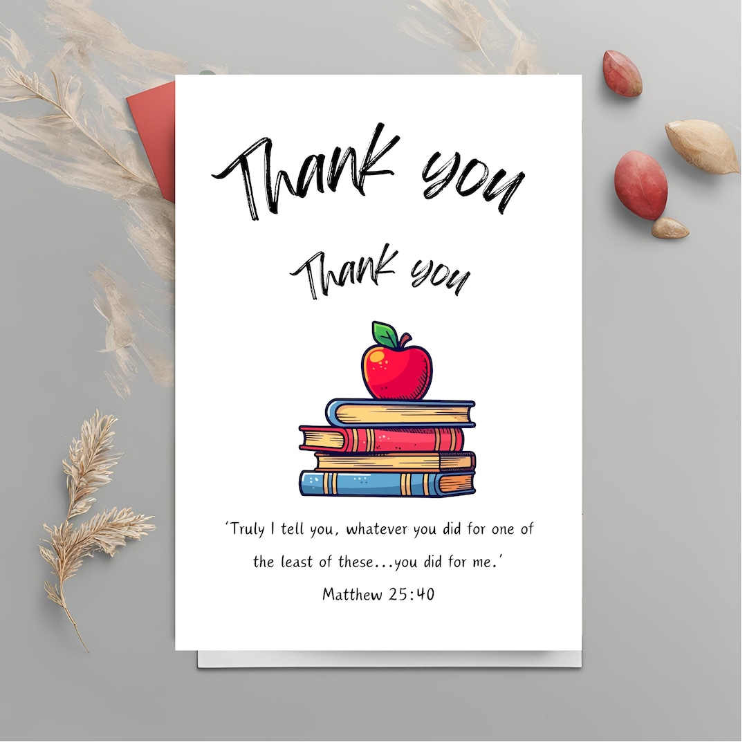 Printable Teacher Appreciation Card, Thank You Scripture Appreciation ...