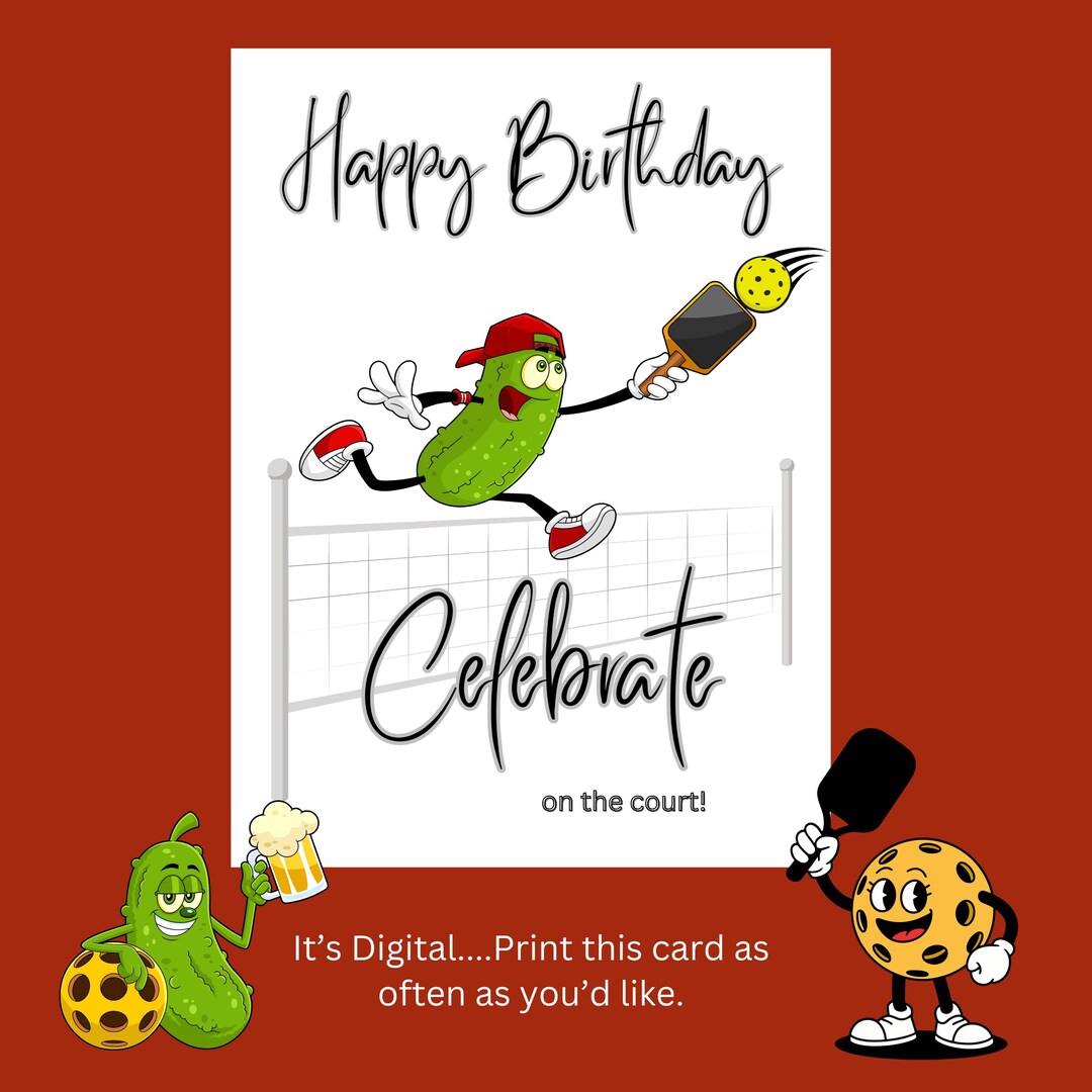 Printable Pickleball Happy Birthday Card for Pickleball Friend, Funny ...