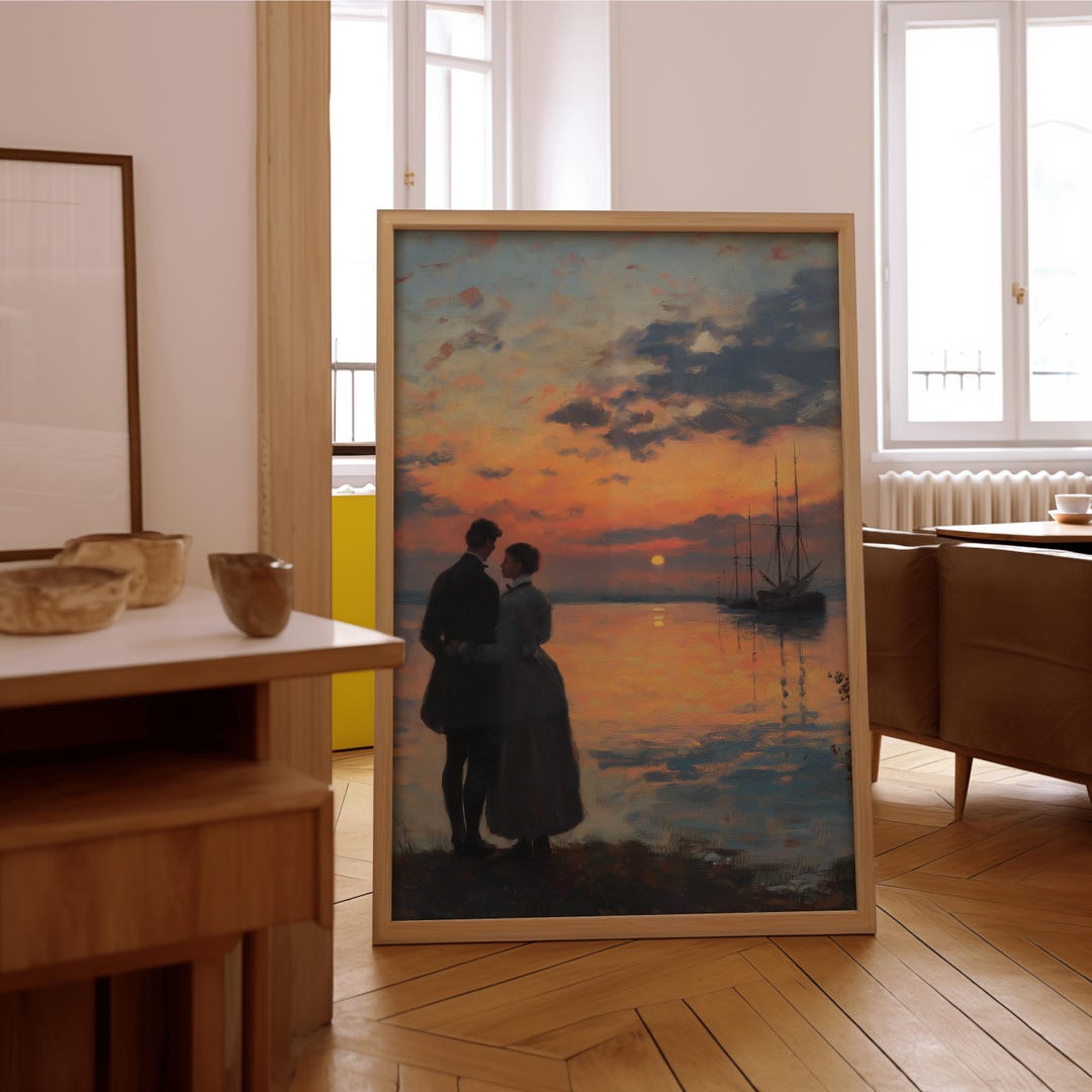 Romantic Couple Wall Art, Antique Love Oil Painting, Vintage Couple Art ...