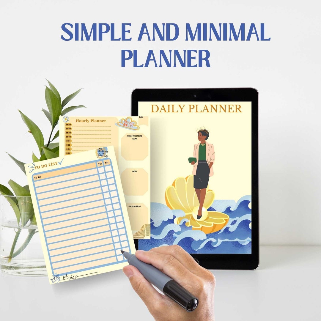 Printable Digital Daily Planner, Cream-blue Hourly Schedule ...