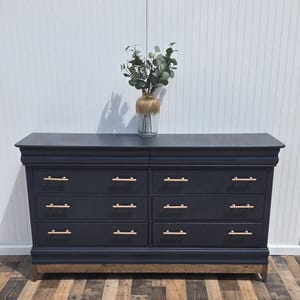 Sold***stunning Refinished Dark Blue Dresser - Etsy
