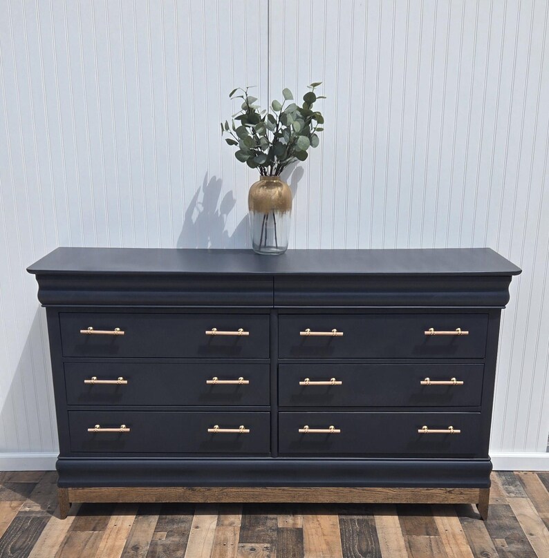 Sold***stunning Refinished Dark Blue Dresser - Etsy