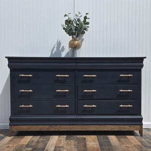 Sold***stunning Refinished Dark Blue Dresser - Etsy