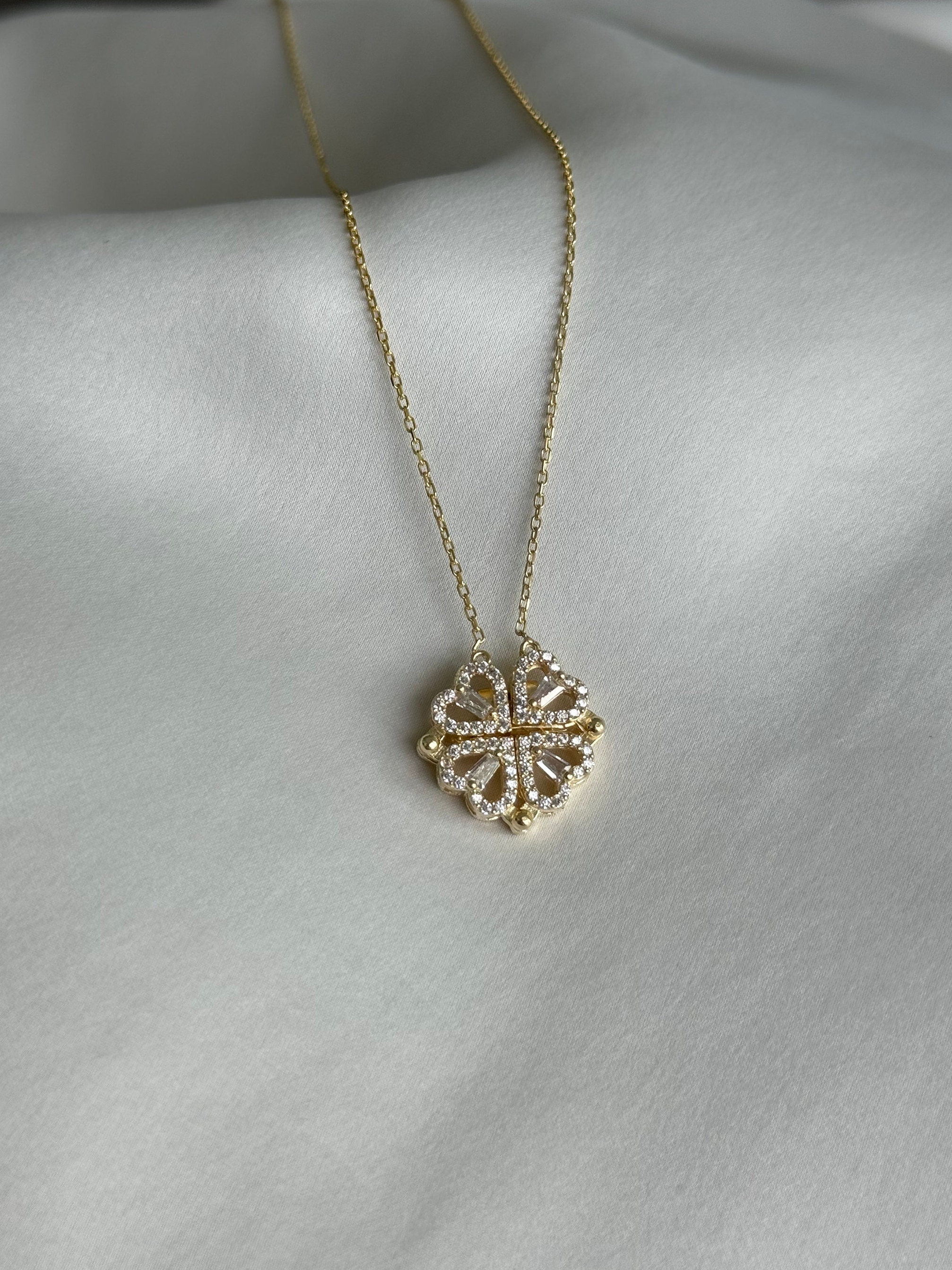 Clover and Heart Necklace 925 Sterling Silver Nature Jewelry Spring ...