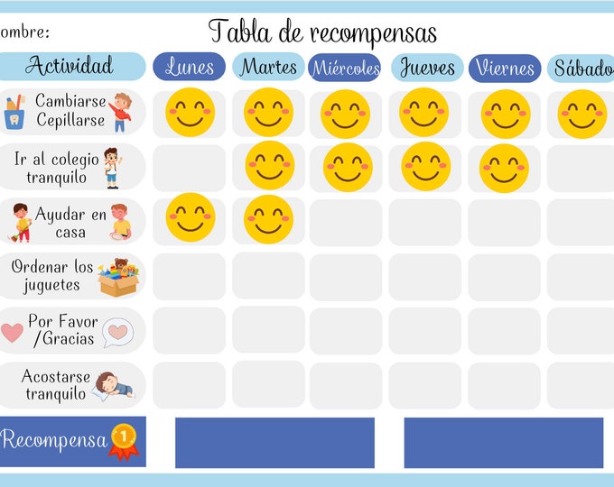 Tabla de Recompensas, Hábitos Rutinas Niños, Español, Català, Descarga ...