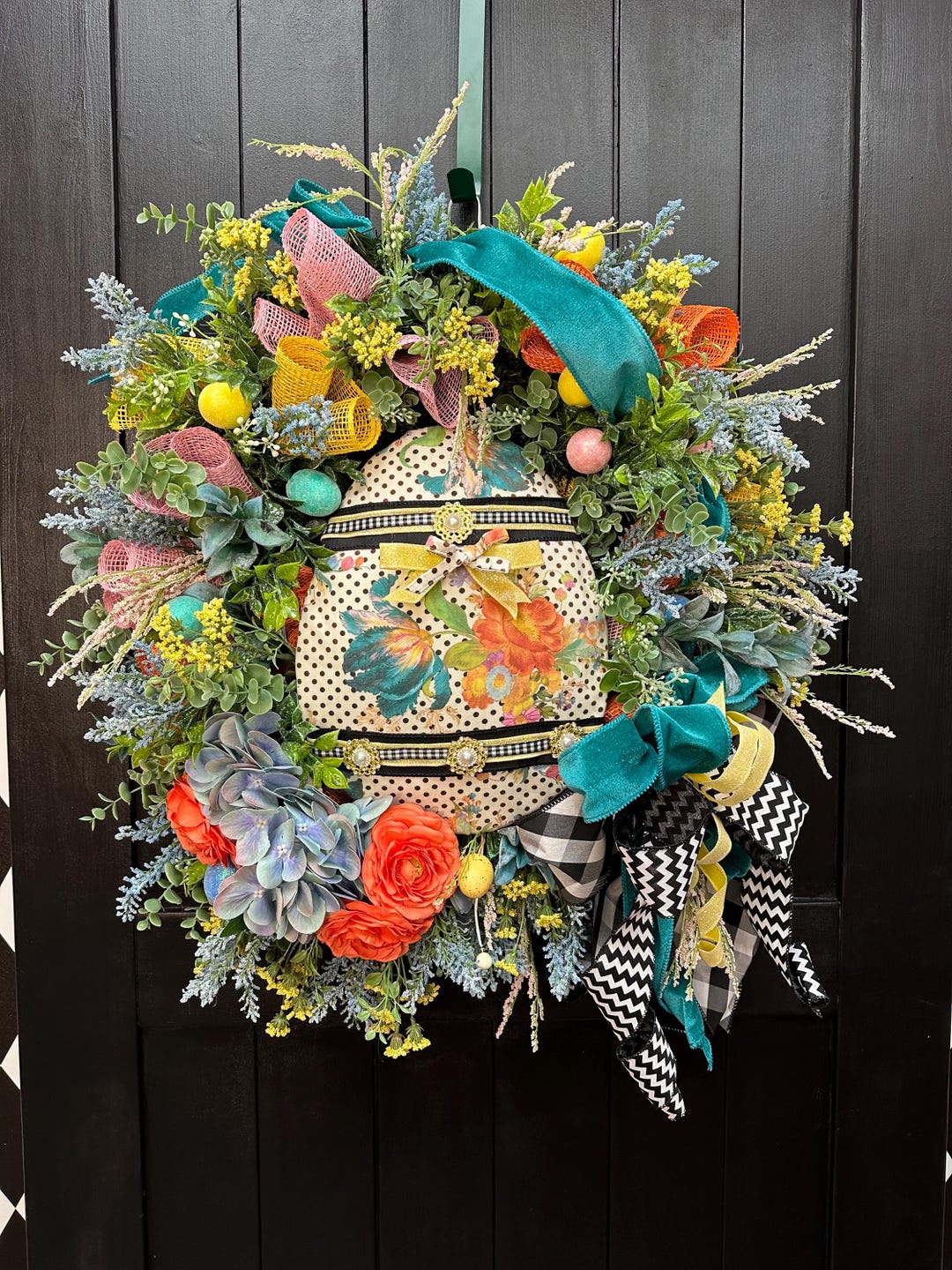 Whimsy Spring Wreath, Mackenzie Childs, Easter Decor, Front Door, Home ...
