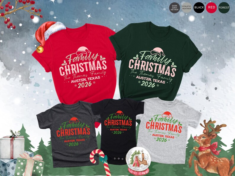 Family Christmas Shirts 2026, Custom Name and Location Matching Xmas ...