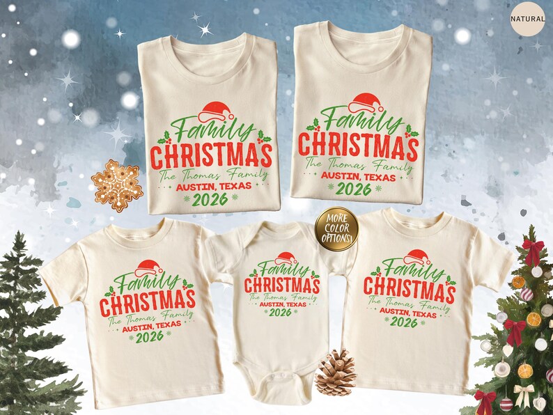 Family Christmas Shirts 2026, Custom Name and Location Matching Xmas ...