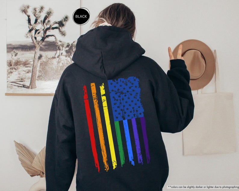 Pride Flag Hoodie, Rainbow American Flag Sweatshirt, LGBTQ Grunge ...