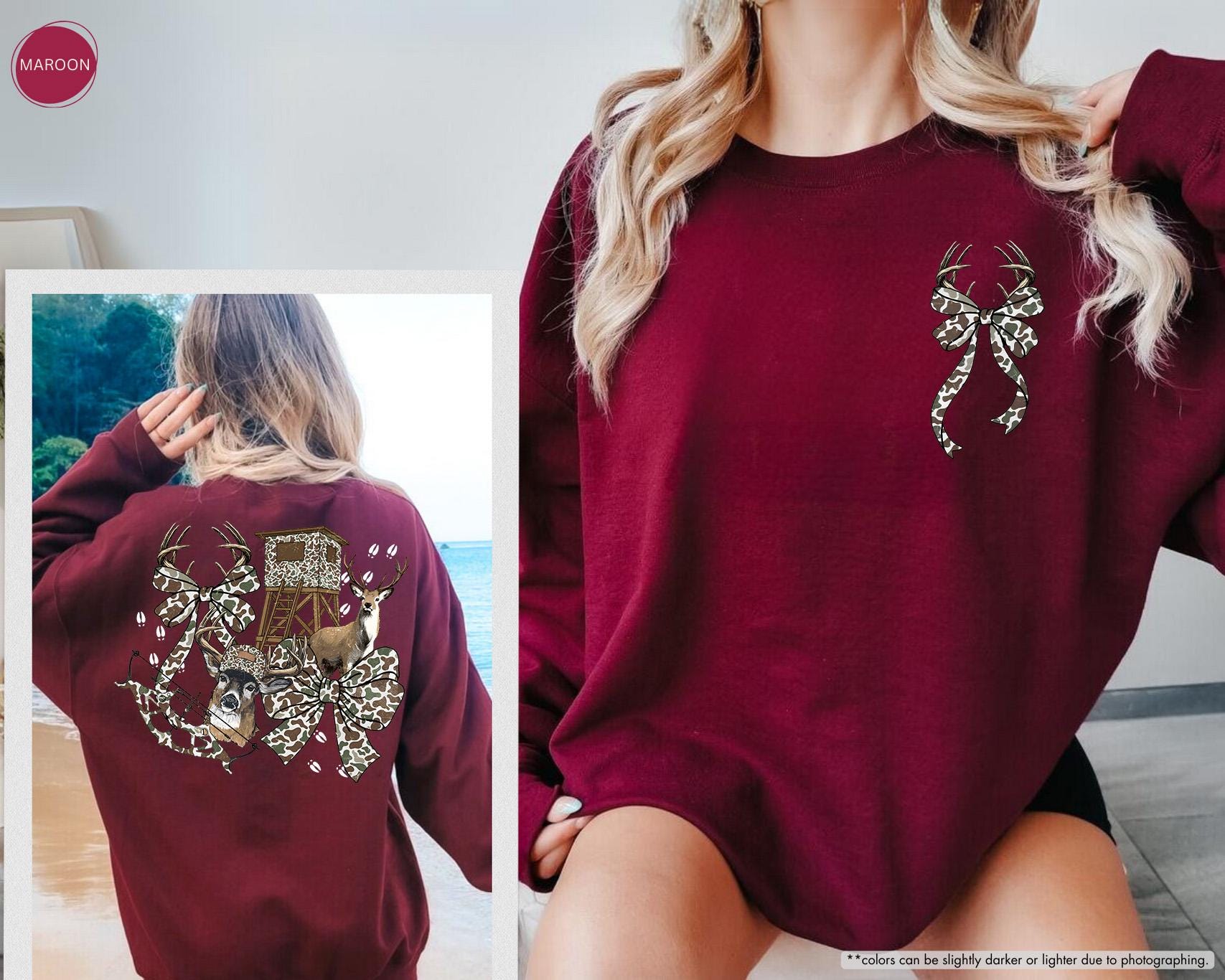 Camo Deer Hunting Sweatshirt for Women, Buck Antler Hoodie, Western Bow ...