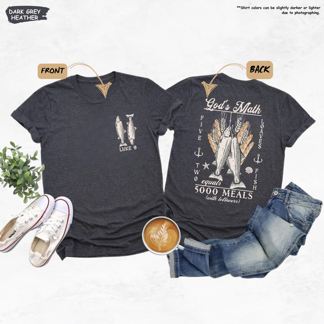 God’s Math Shirt Luke 9 Bible Verse Tee, Christian Five Loaves Two Fish ...