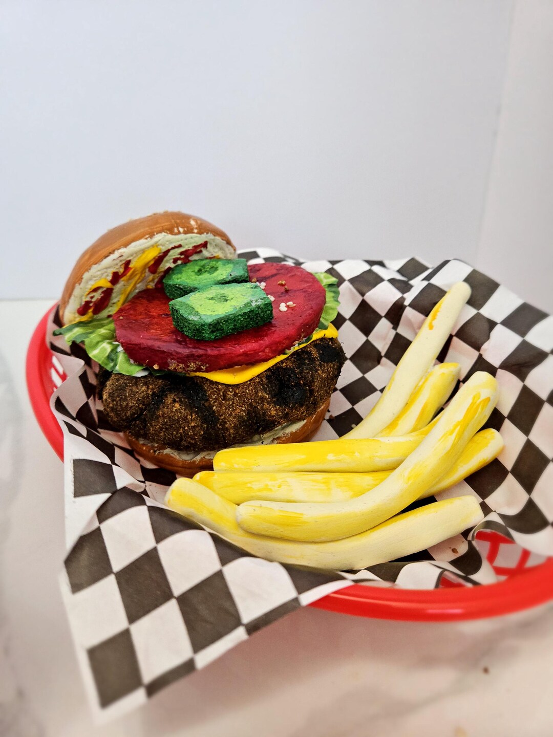 Fake Cheeseburger and Fries Basket, Faux Burger, Fake Food, Display ...