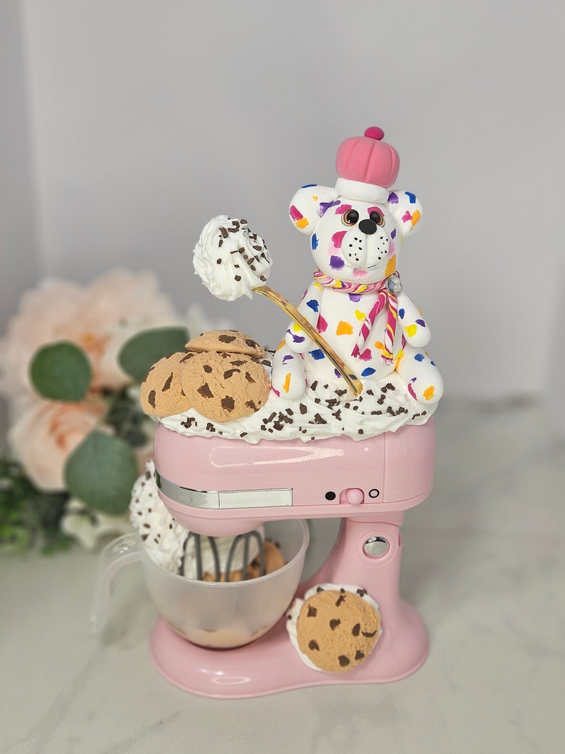 Pink Mixer Chef Bear Fake Bake Cookie Dough Home Decor Kitchen Decor Candy Land Decor Whimsical ...
