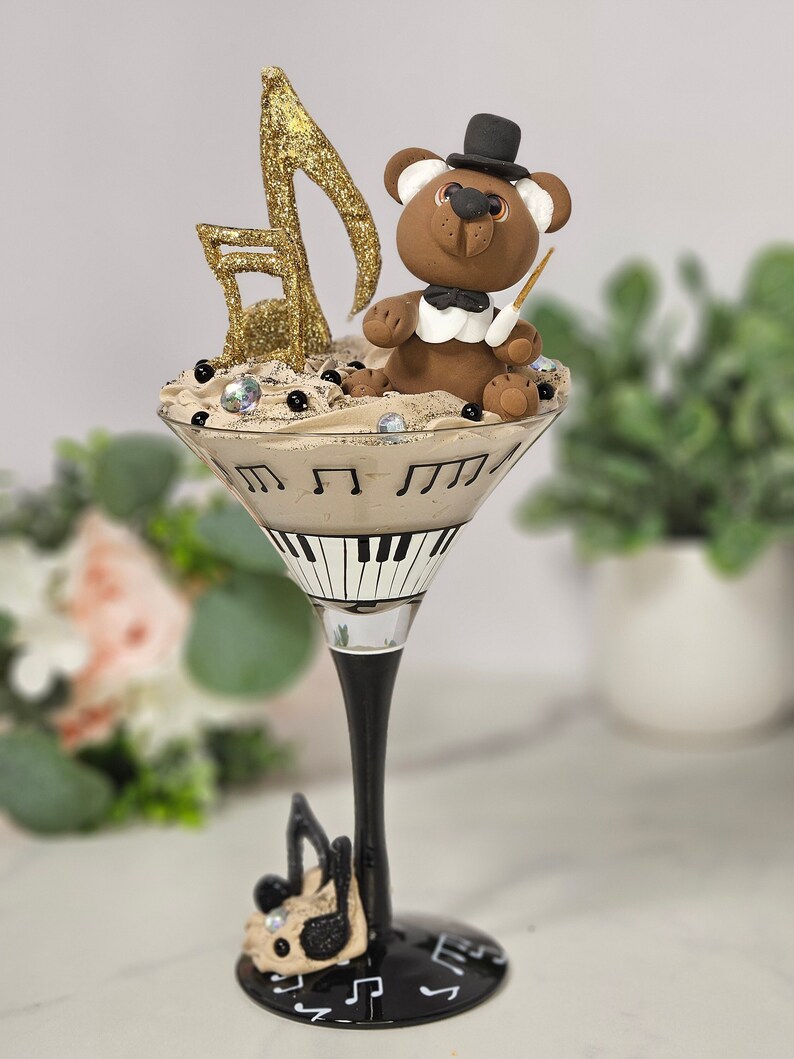 Martini Glass Conductor Bear, Music Notes, Fake Bake, Whimsical Decor ...