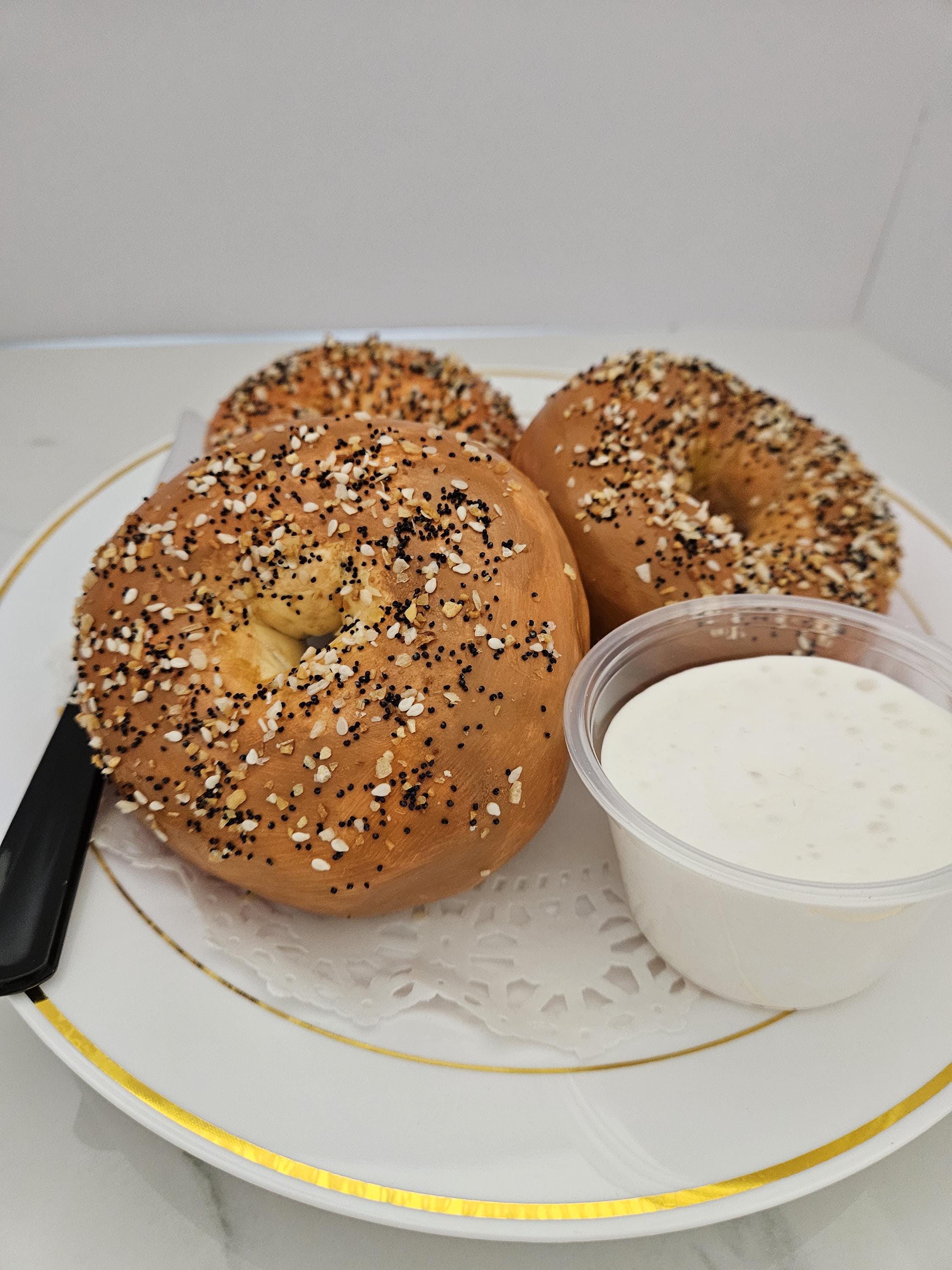 Realistic Faux Everything Bagels With Cream Cheese: Fake Food Display ...