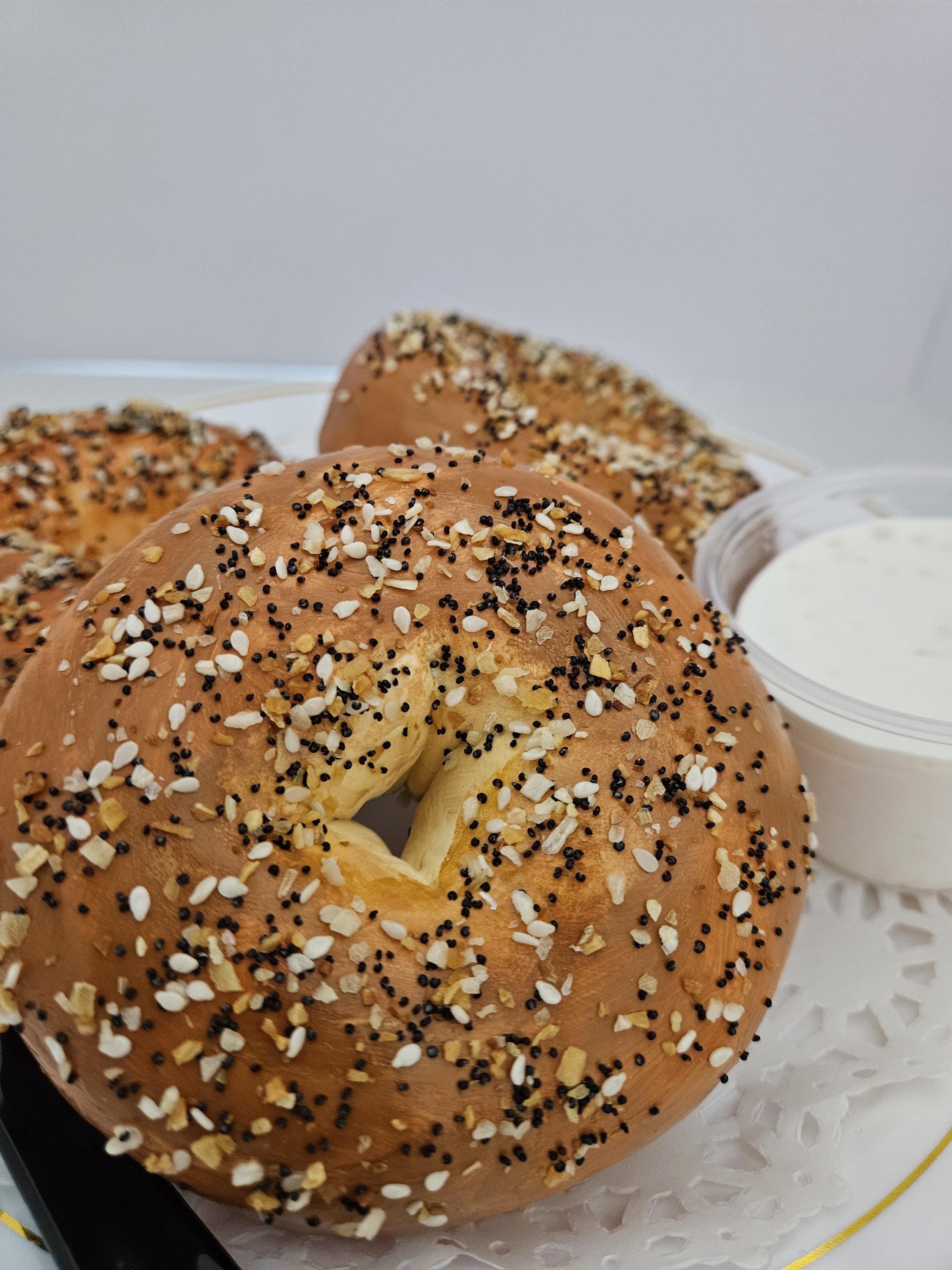 Realistic Faux Everything Bagels With Cream Cheese: Fake Food Display ...