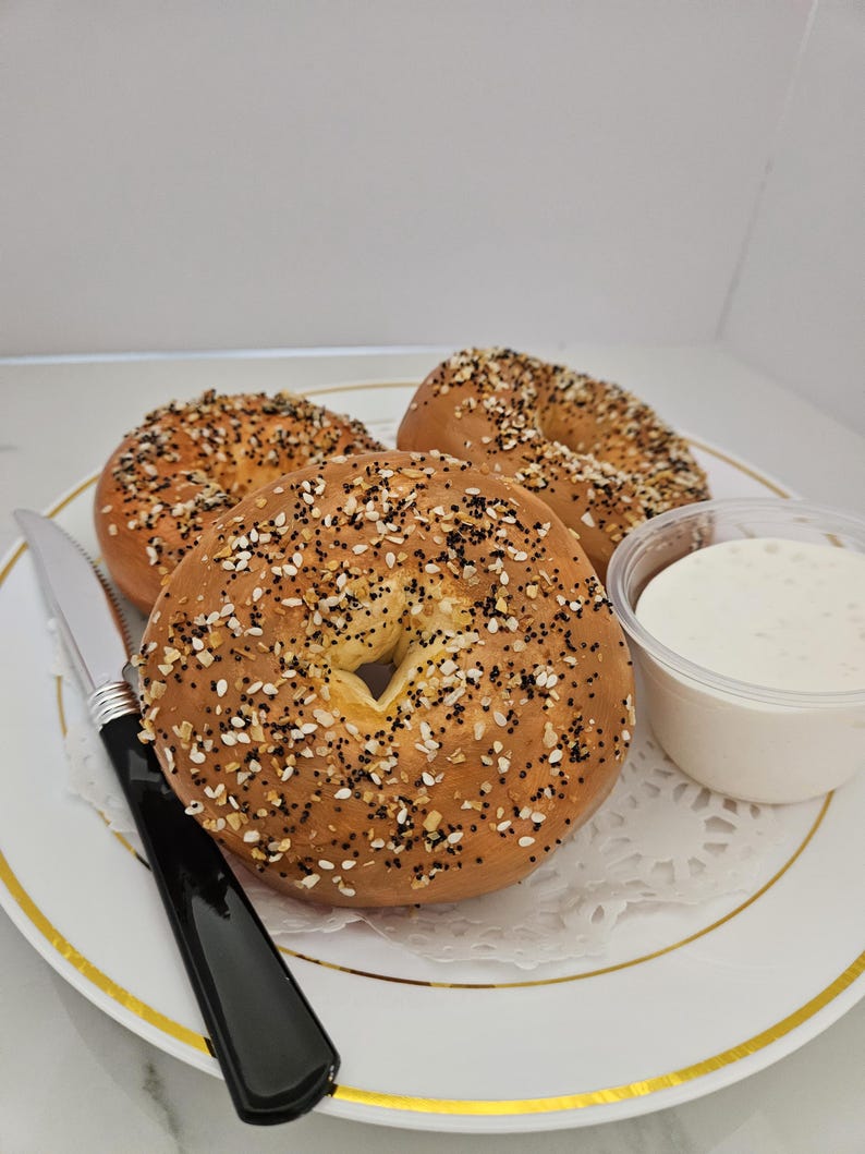 Realistic Faux Everything Bagels With Cream Cheese: Fake Food Display ...