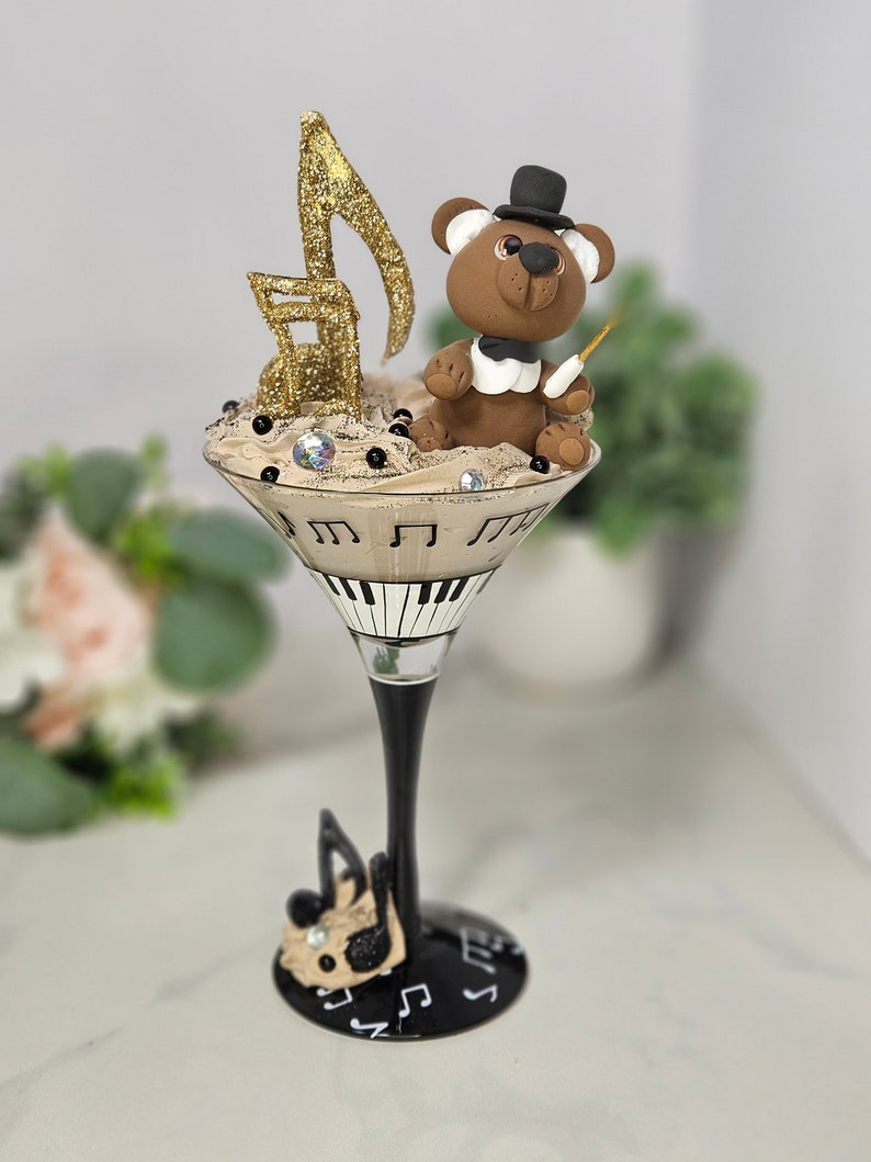 Martini Glass Conductor Bear, Music Notes, Fake Bake, Whimsical Decor ...