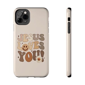 Retro Beige Jesus Loves You Phone Case, Religious Faith Scripture Gift ...