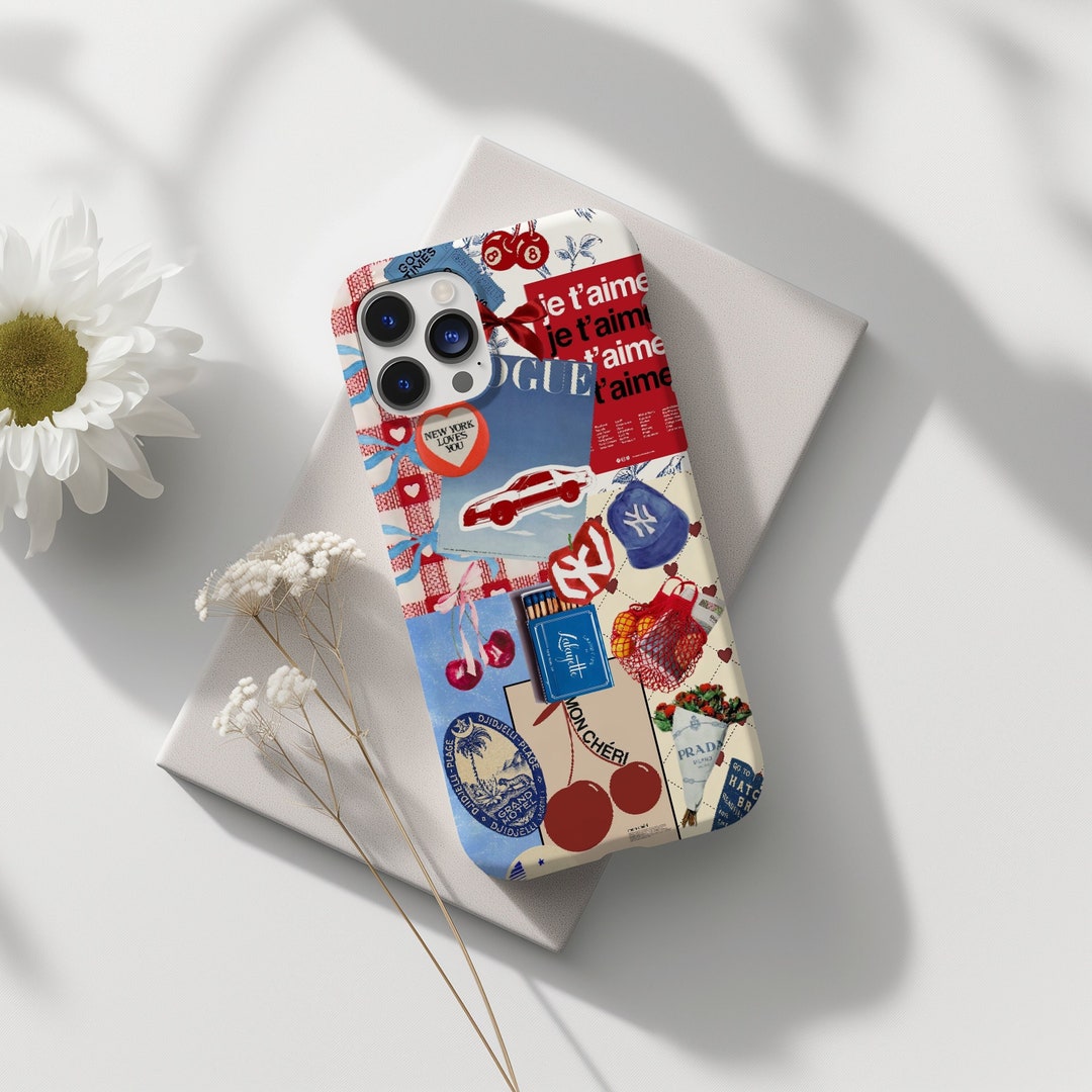 Vintage Hipster City Girl Collage Phone Case, Trendy Cherry Coquette ...
