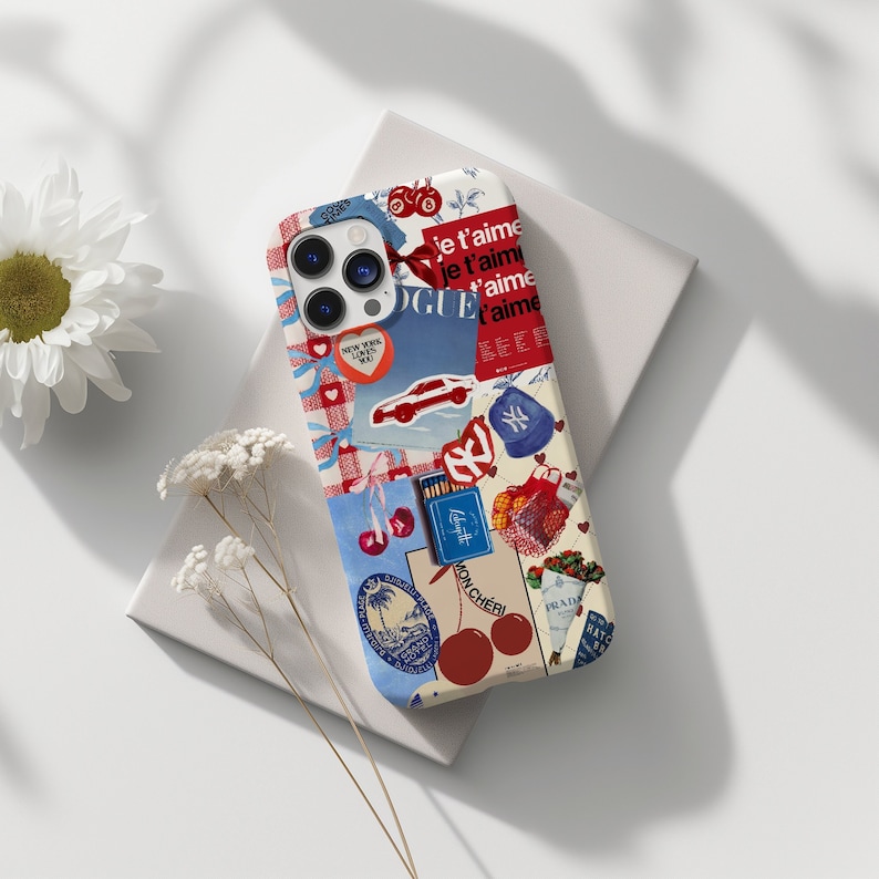 Vintage Hipster City Girl Collage Phone Case, Trendy Cherry Coquette ...
